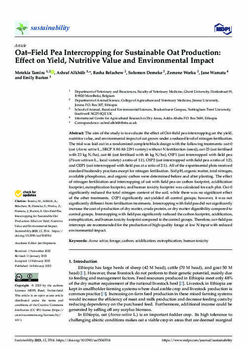 Oat–Field Pea Intercropping for Sustainable Oat Production: Effect on ...